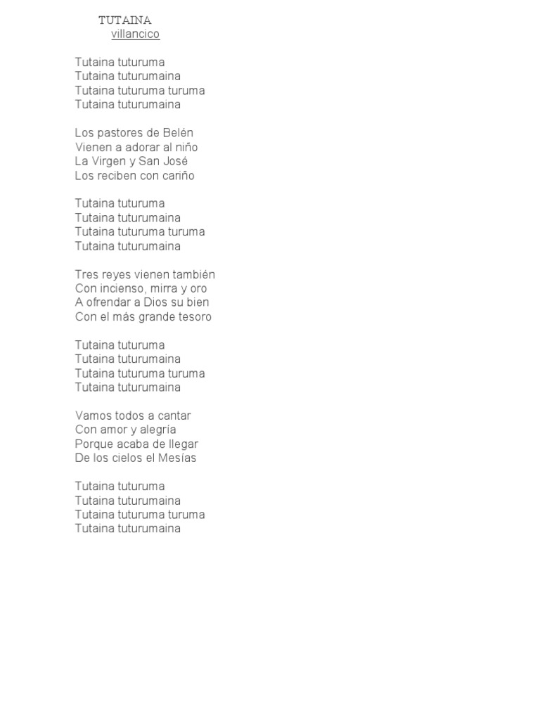 Letra del Villancico Tutaina | PDF