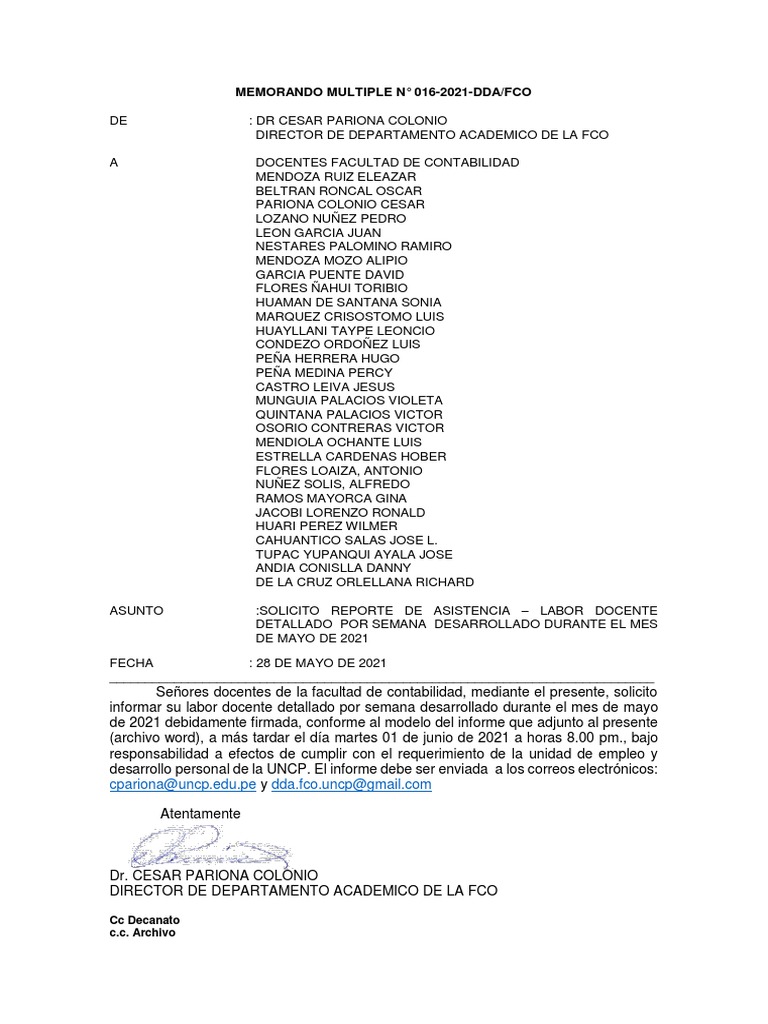 Memorando 016-2021 | PDF