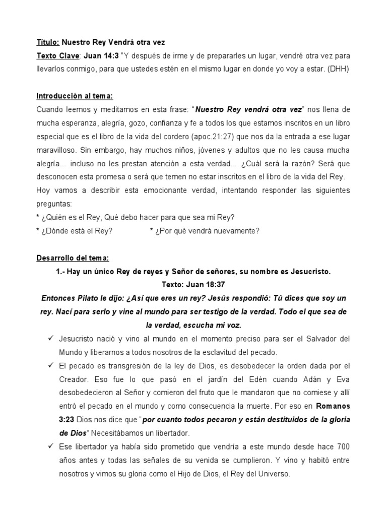 Nuestro Rey Vendrá Otra Vez | PDF