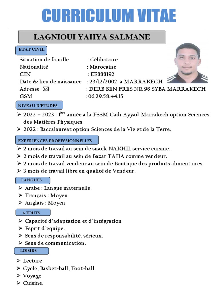 CV Yahya Salmane Lagnioui | PDF