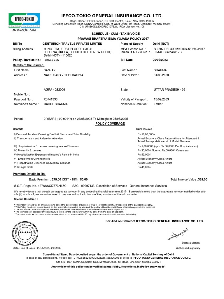 Iffco-Tokio General Insurance Co. LTD.: Benefits Sum Insured | PDF