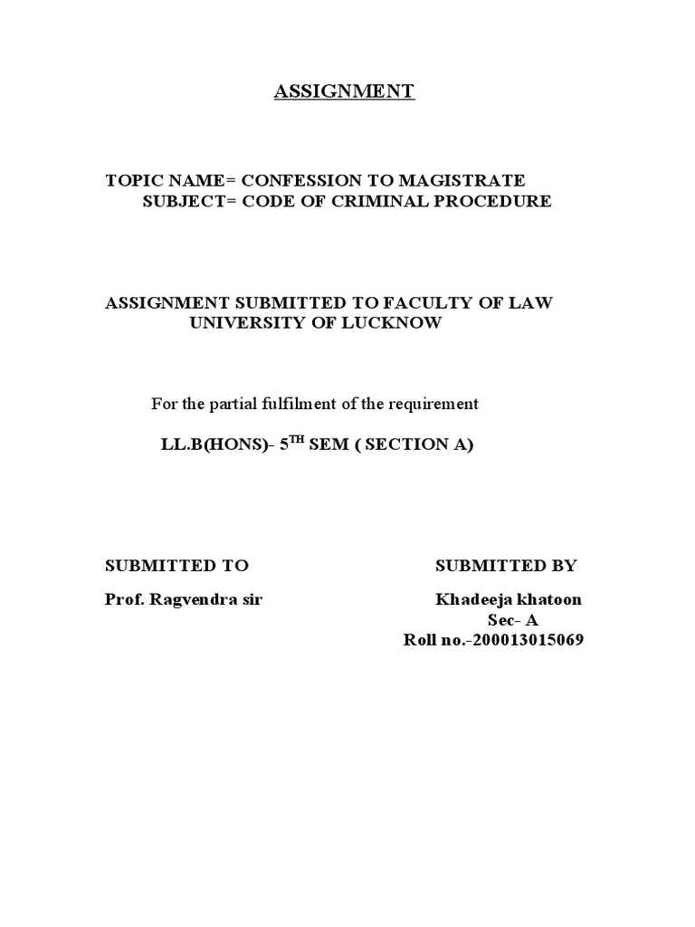 CRPC Assignment | PDF | Confession (Law) | Criminal Procedure In South Africa