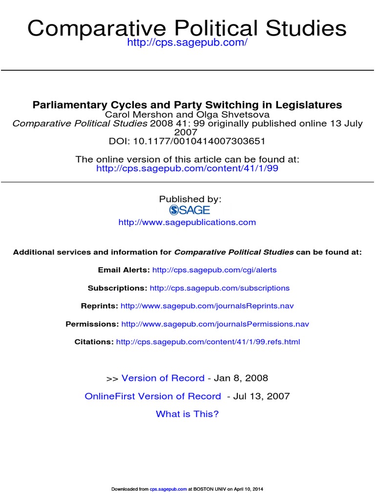 Comparative Political Studies: Parliamentary Cycles and Party Switching ...