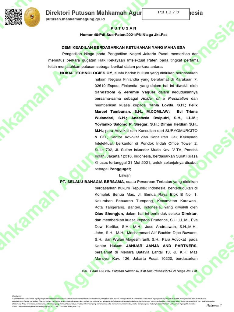 Putusan 40 PDT - Sus-Paten 2021 PN Niaga JKT - PST 20221110110349 | PDF