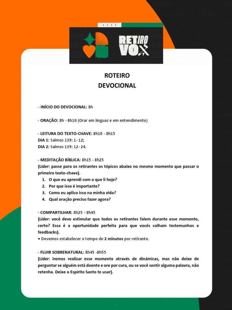 ROTEIRO DEVOCIONAL - RETIRO VOX 2023 | PDF