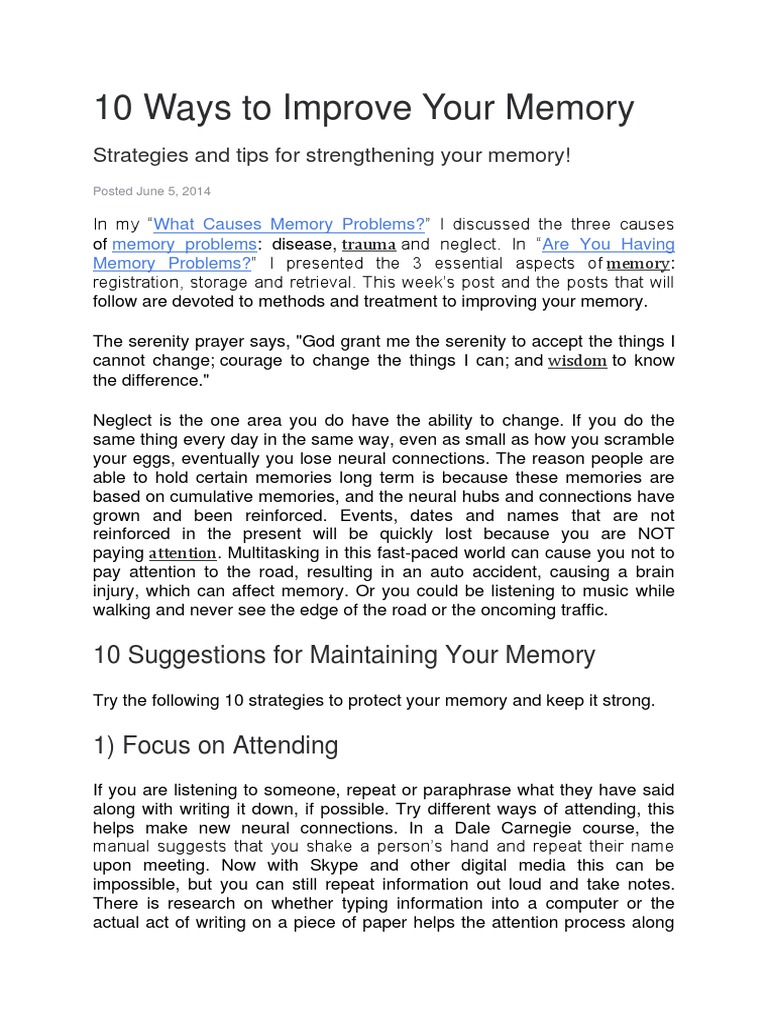 10 Ways to Improve Your Memory | PDF | Memory | Traumatic Brain Injury