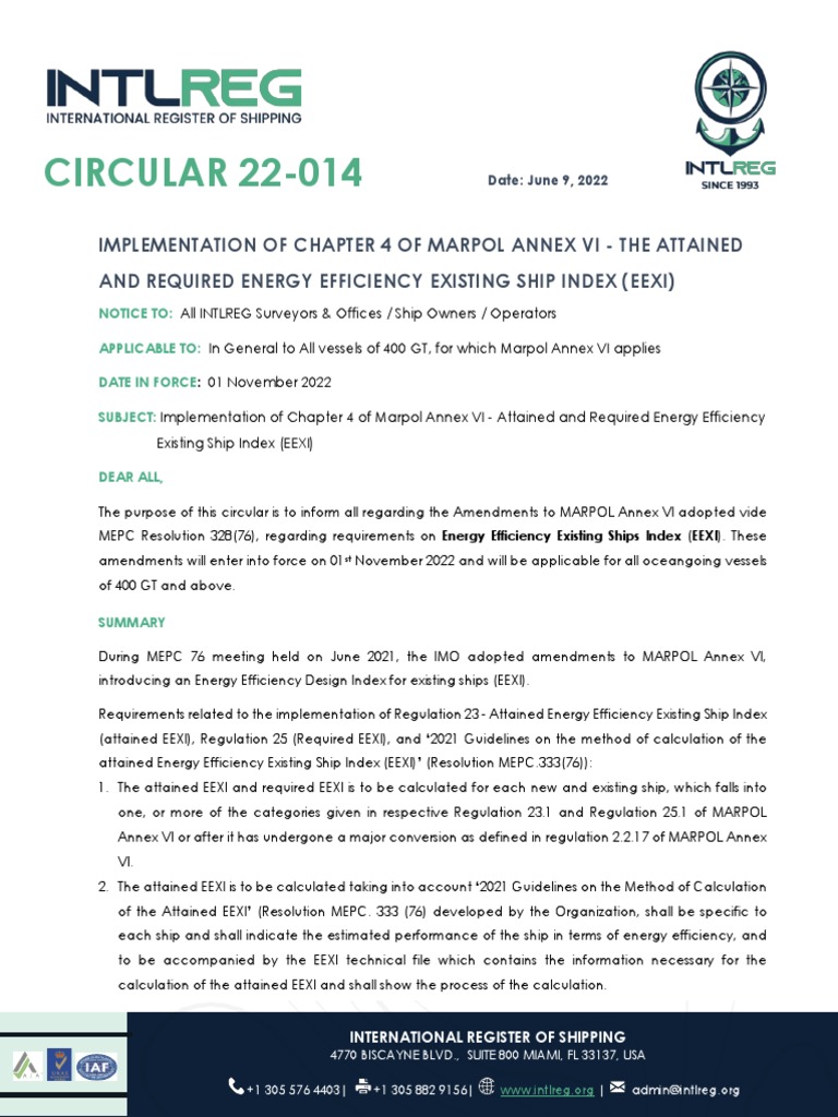IRS CIRCULAR 22-014 - MARPOL Annex VI Amendments - Implementation of ...
