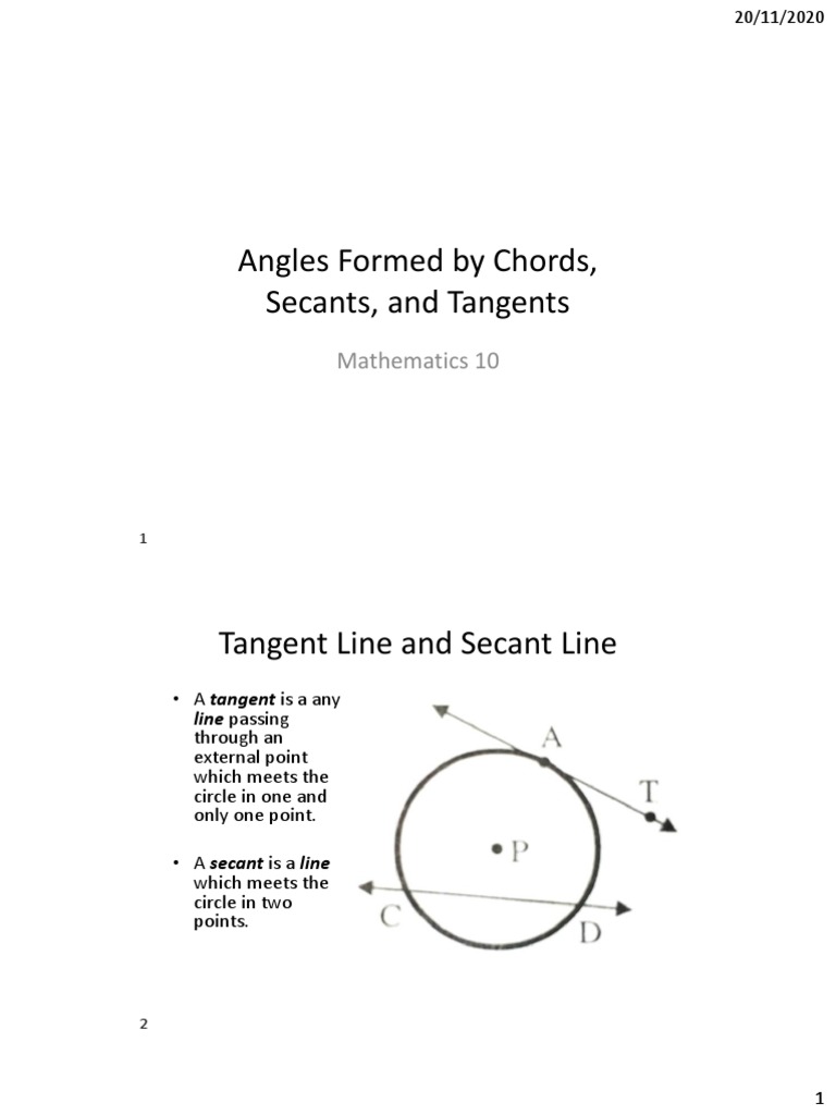Tangent, Secant, Chord and POWER Theorems HANDOUT | PDF