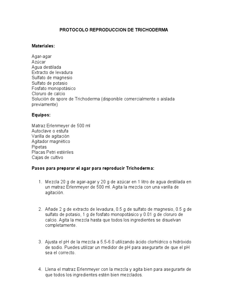 Protocolo Reproduccion de Trichoderma | PDF