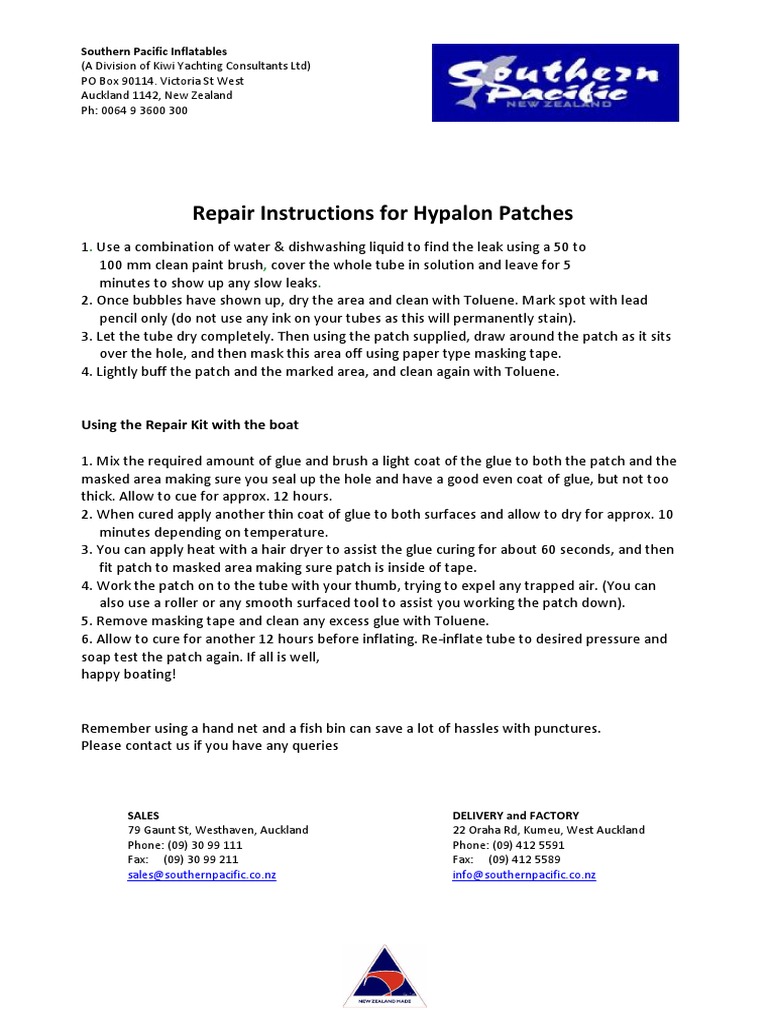 Repair Instructions For Hypalon Patches | PDF