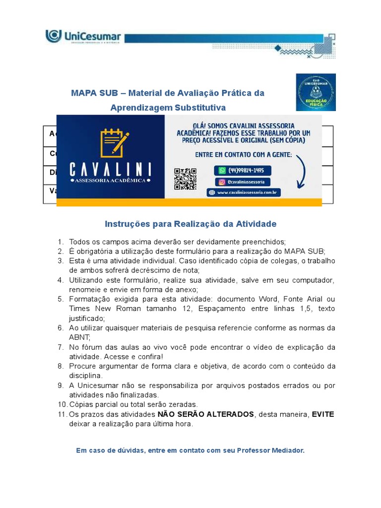 Mapa Sub - Medidas e Avaliação em Educação Física - 51-2023 | PDF ...