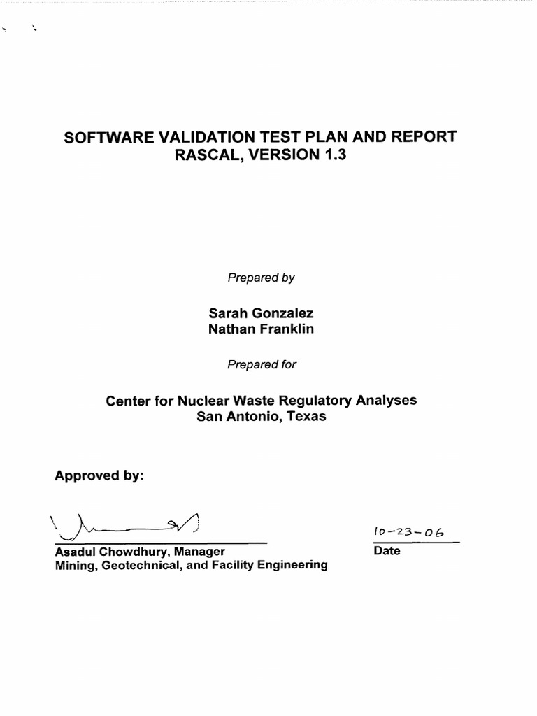 Software Validation Test Plan and Report For WES RASCAL Code | PDF