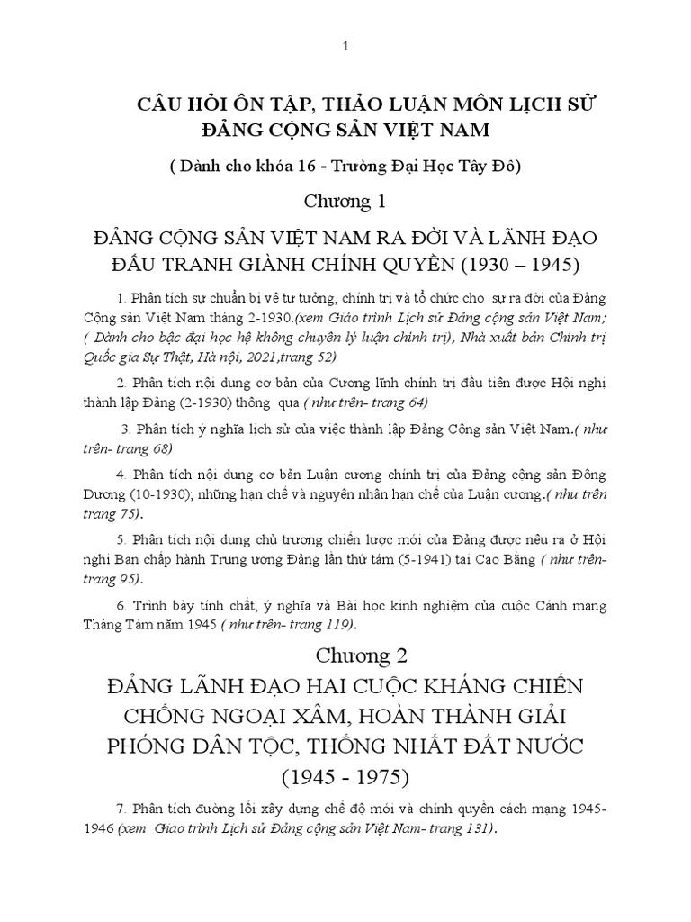 cau hoi on tập LSĐ K16 | PDF
