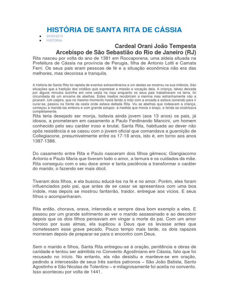 História Santa Rita de Cássia | PDF