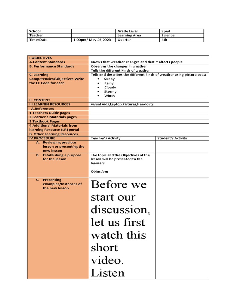 Detailed Lesson Plan | PDF