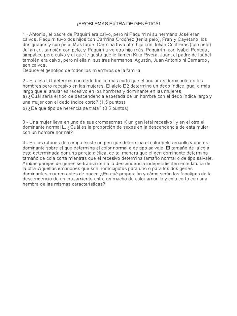 Problemas Genética Influida Sexo y Letalidad | PDF