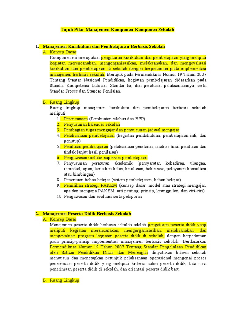 Tujuh Pilar Manajemen Sekolah MBS | PDF