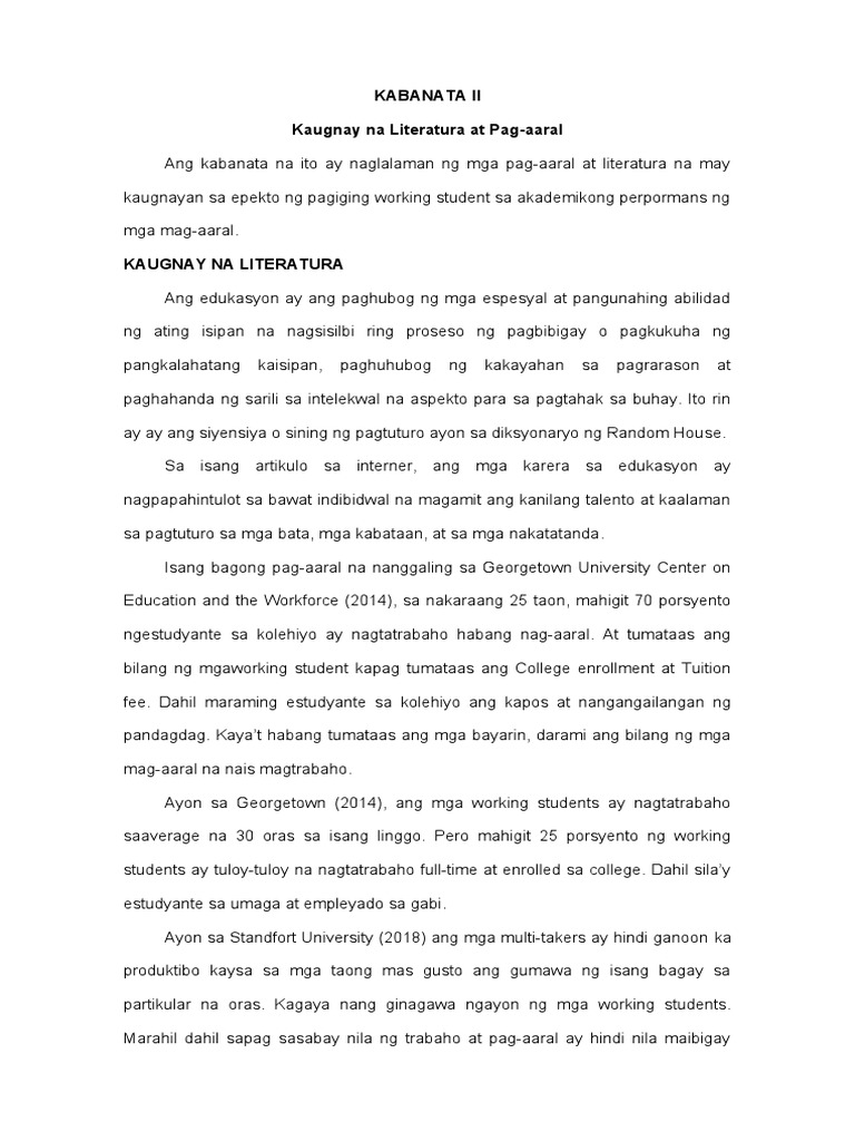 KABANATA II Epekto NG Pagiging Working Student Sa Pang Akademikong ...