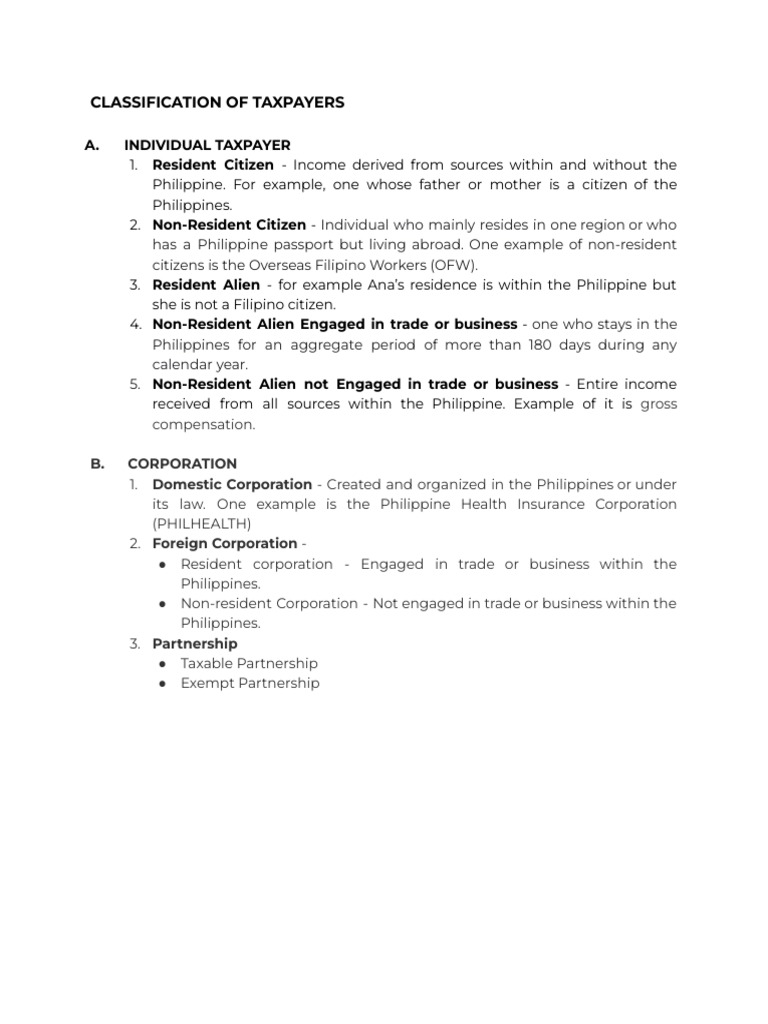 CLASSIFICATION OF TAXPAYERS | PDF