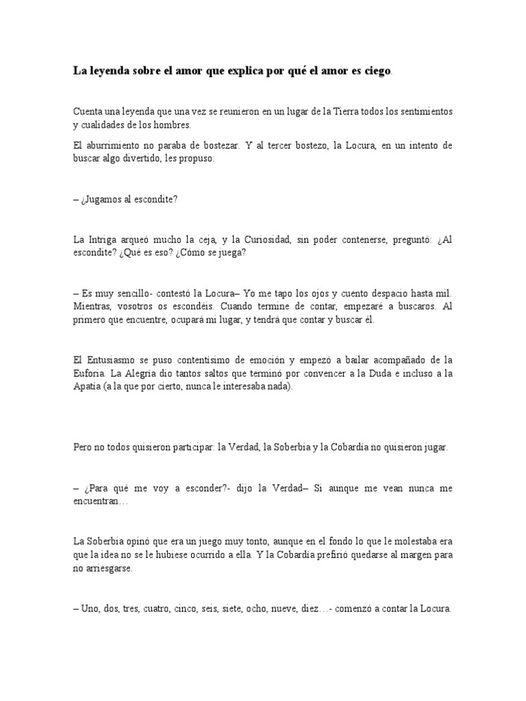 La leyenda sobre el amor que explica por qué el amor es ciego | PDF | Amor | Locura