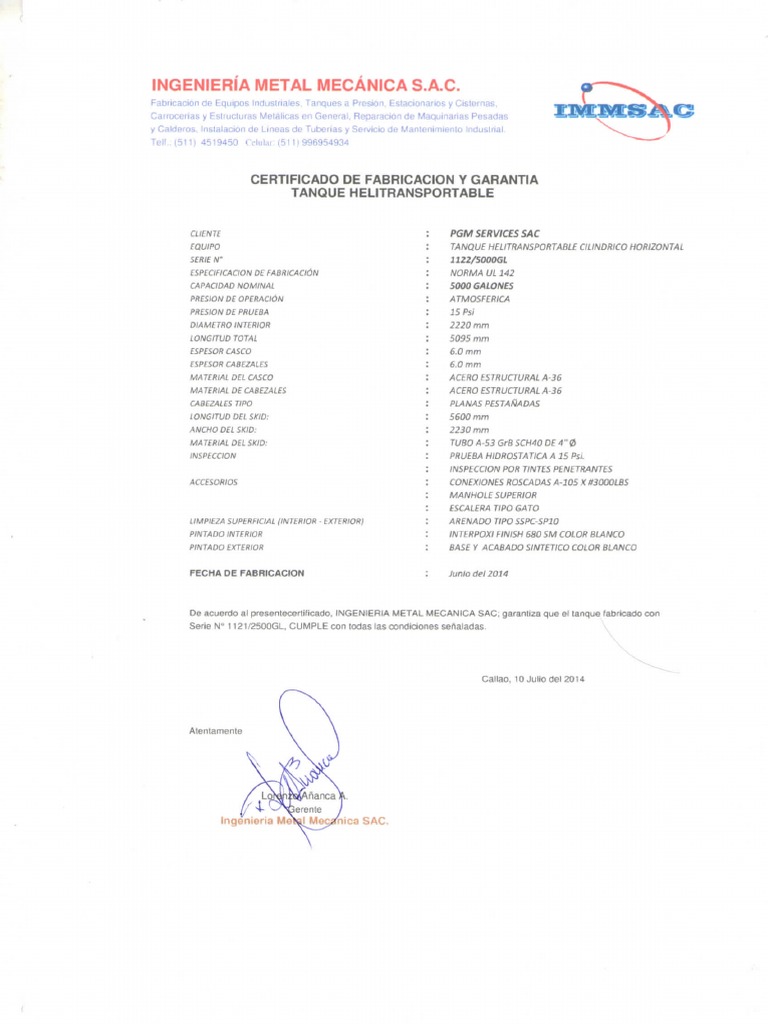 Certificado y Memoria Calculo 121 | PDF