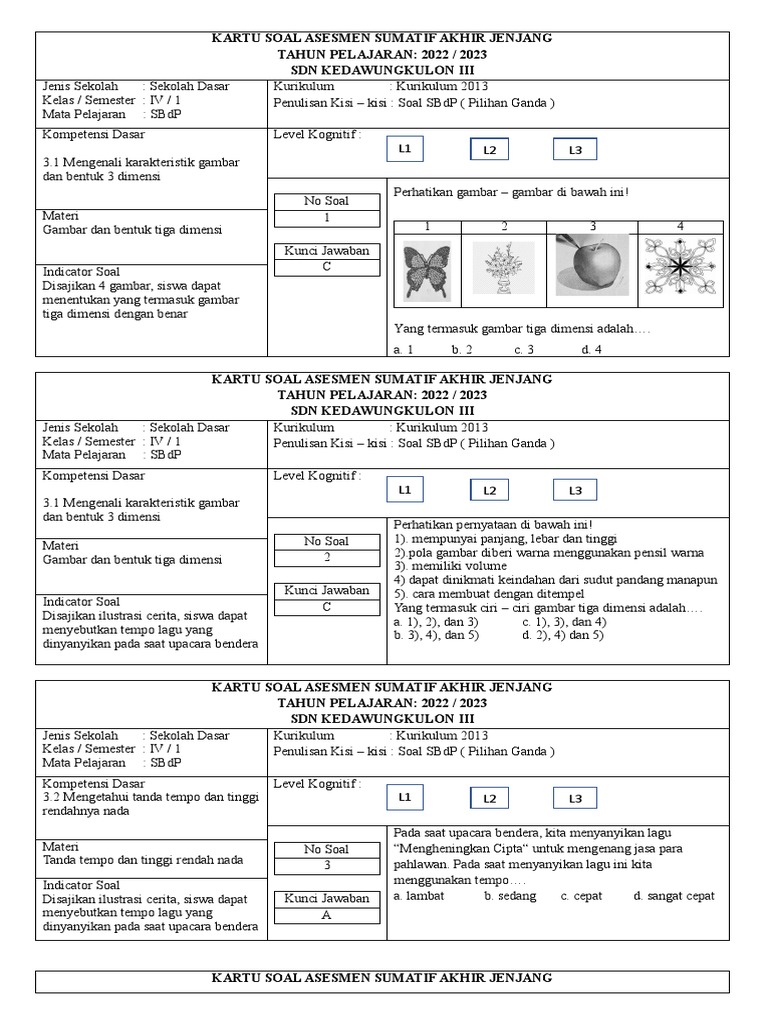 Soal SBdP Kelas IV-VI SD 2022/2023 | PDF