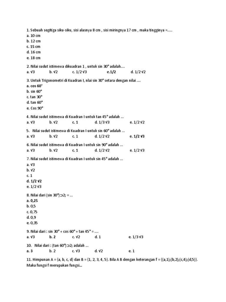 Soal PAT Genap CBT Matematika X 22-23 | PDF