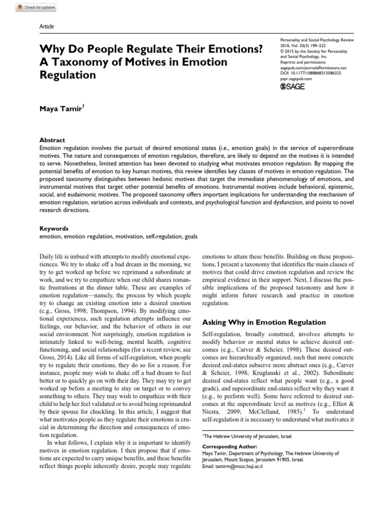 Why Do People Regulate Their Emotions - A Taxonomy of Motives in ...