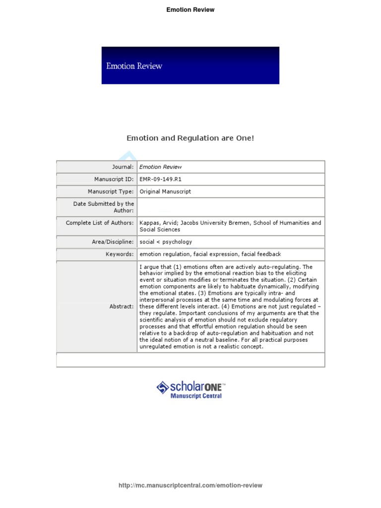 Emotion Regulation as Auto-Regulation | PDF | Emotions | Emotional Self ...