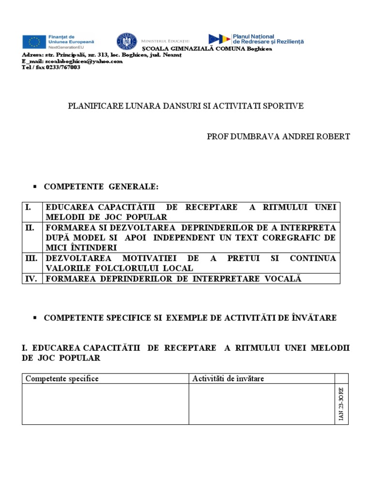 Planificare Pnras Ianuarie | PDF