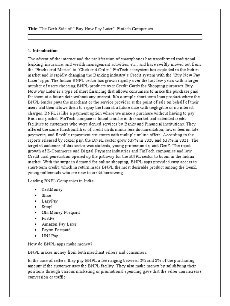 RM Project On BNPL | Download Free PDF | Credit Card | Finance & Money Management