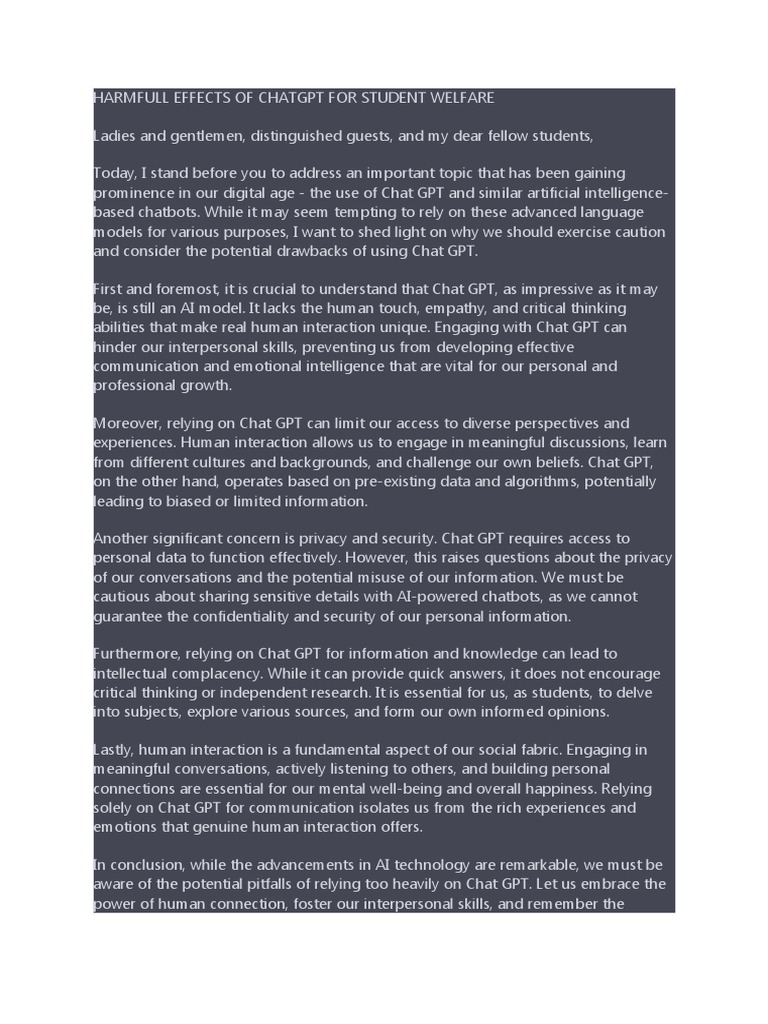 Harmfull Effects of Chatgpt | PDF