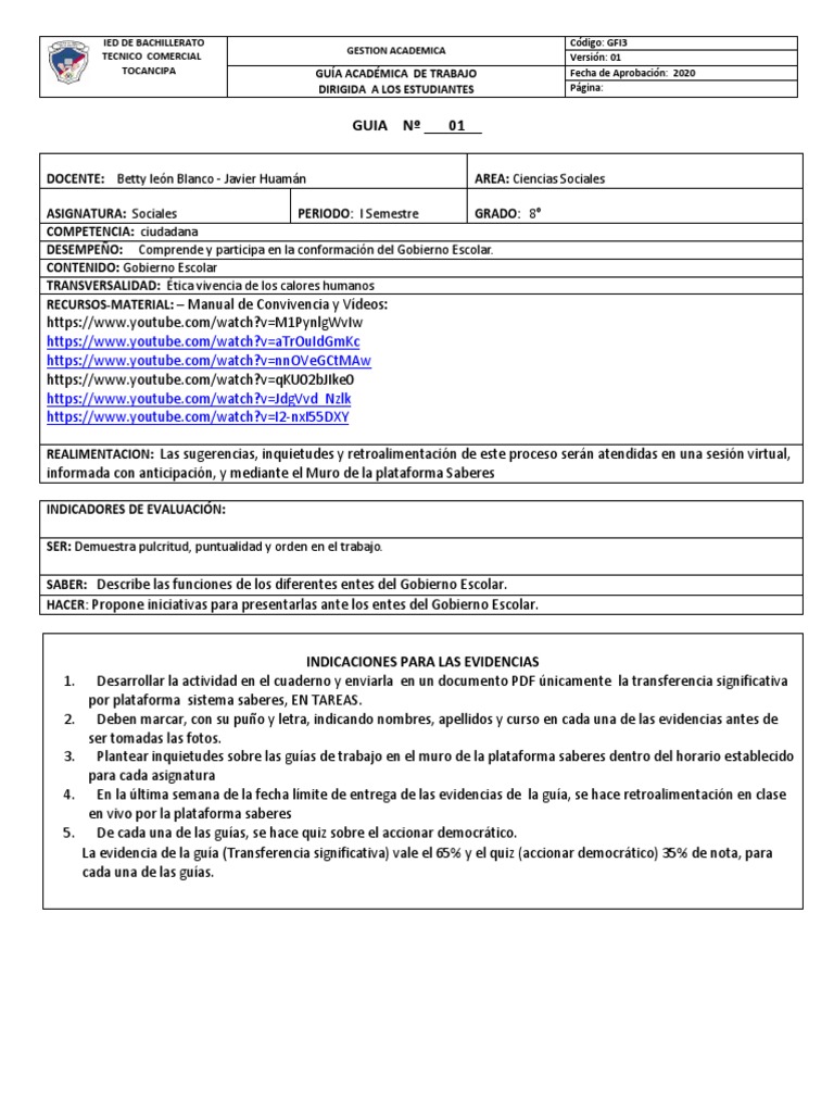 Guia 1 C. Sociales Grado Octavo | PDF