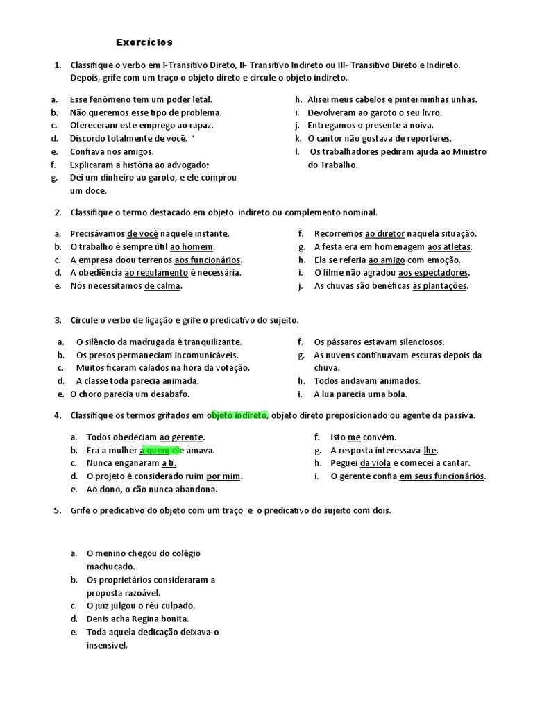 Cópia de Exercícios - Complementos Verbais - 2023 | PDF | Objeto ...