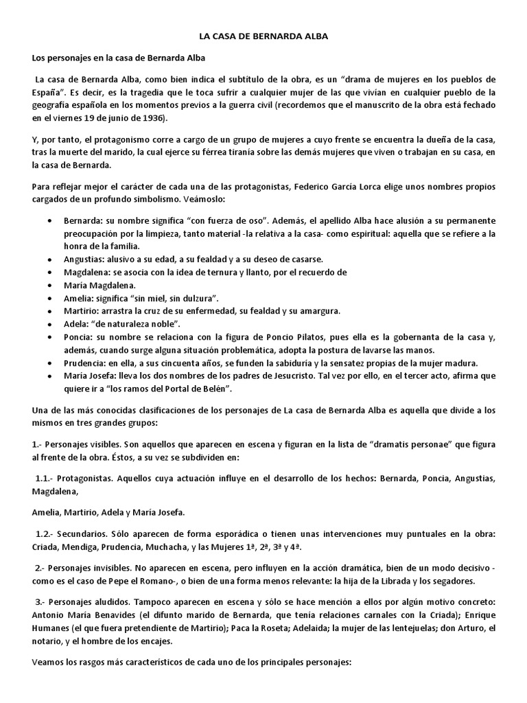 Material de Estudio La Casa de Bernarda Alba | PDF