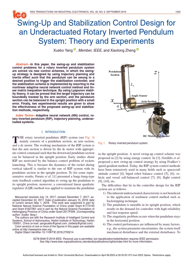 Swing-Up and Stabilization Control Design For An Underactuated Rotary Inverted Pendulum System ...