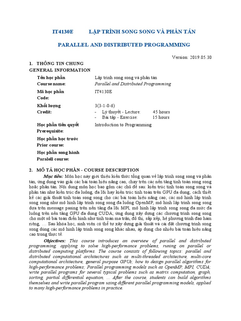 It4130e - Parallel and Distributed Programming | PDF
