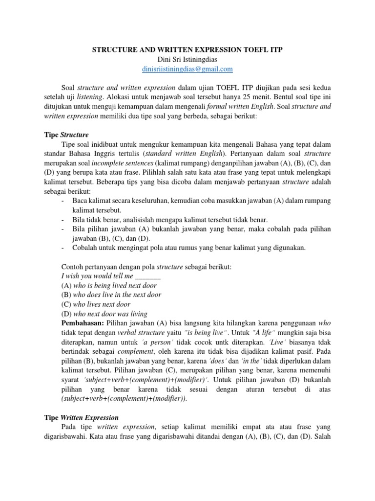 Structure and Written Expression Toefl Itp | PDF | Karier & Perkembangan | Kajian Bahasa Asing
