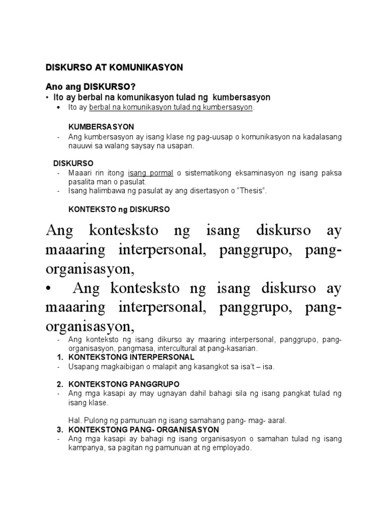 Diskurso at Komunikasyon | PDF
