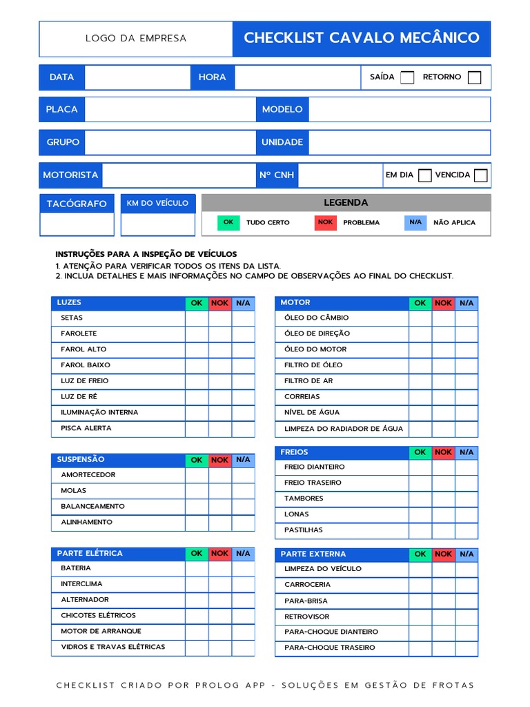 Checklist+Cavalo+Mecânico | PDF | Motores | Veículos