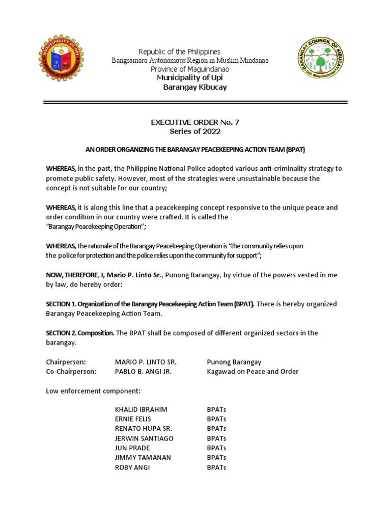 Bpats Order Organizing The Barangay Peacekeeping Action Team | PDF