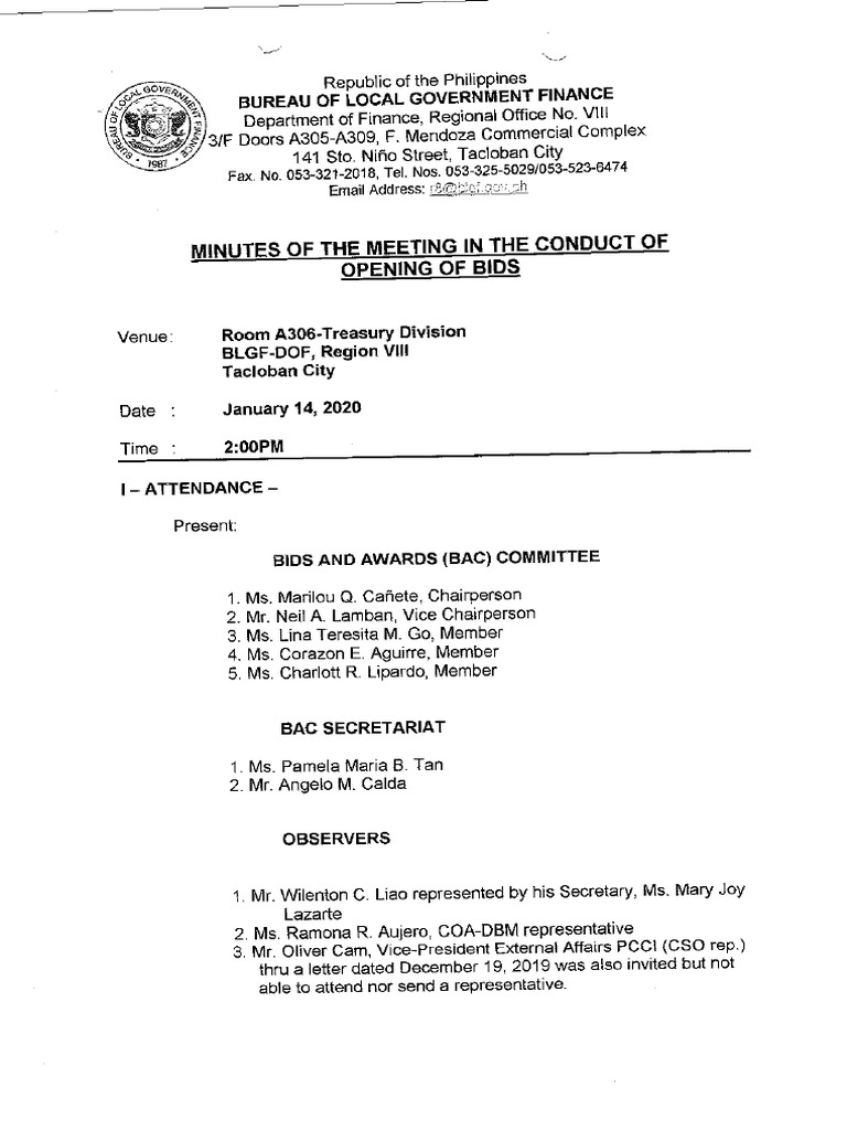 Minutes Bid Opening - 01 | PDF