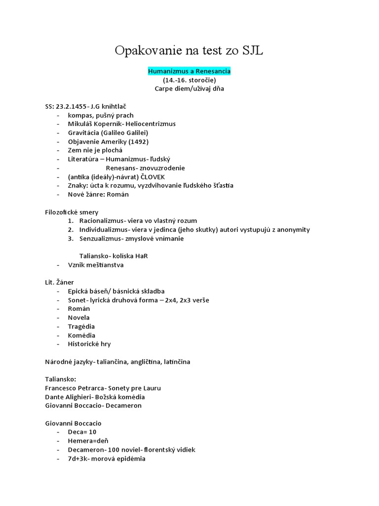 Opakovanie Na Test Zo SJL | PDF