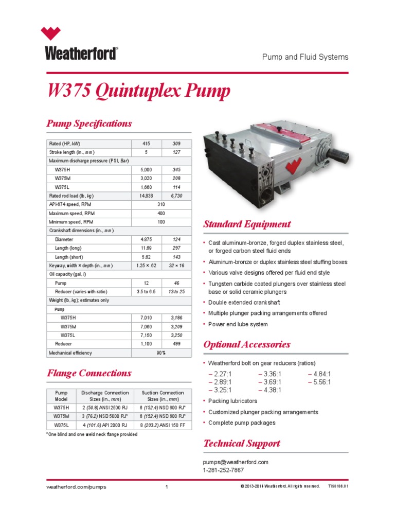 W375 Quintuplex Pump Specifications | PDF