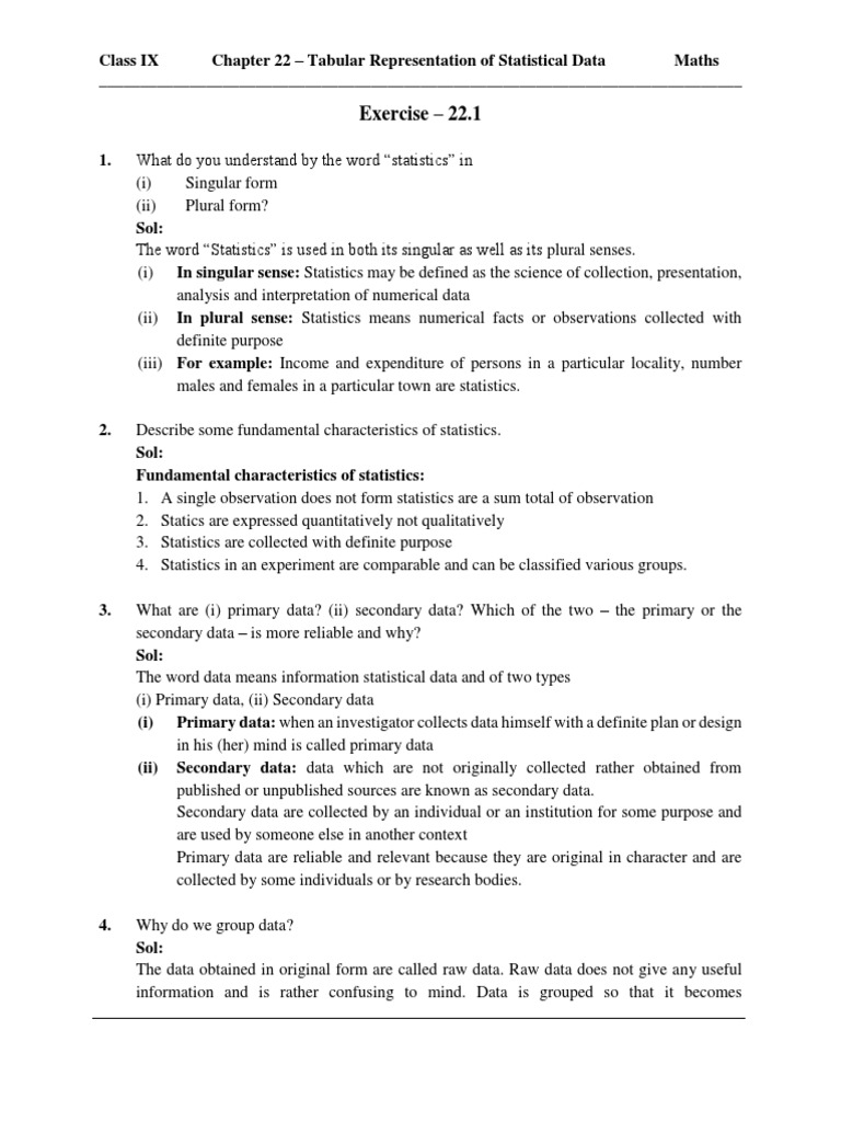 Chapter 22 Tabular Representation of Statistical Data | Download Free ...