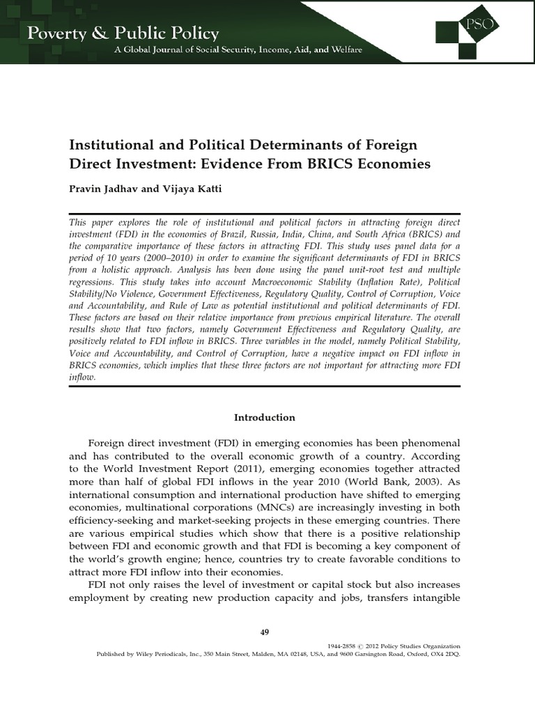 Jadhav 2012 | PDF | Foreign Direct Investment | Dependent And Independent Variables