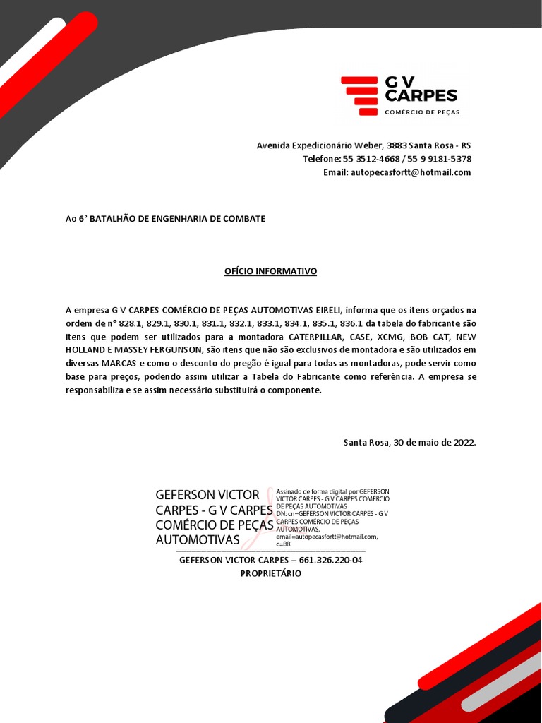 OFICIO INFORMATIVO 6 Becmb | PDF | Negócios