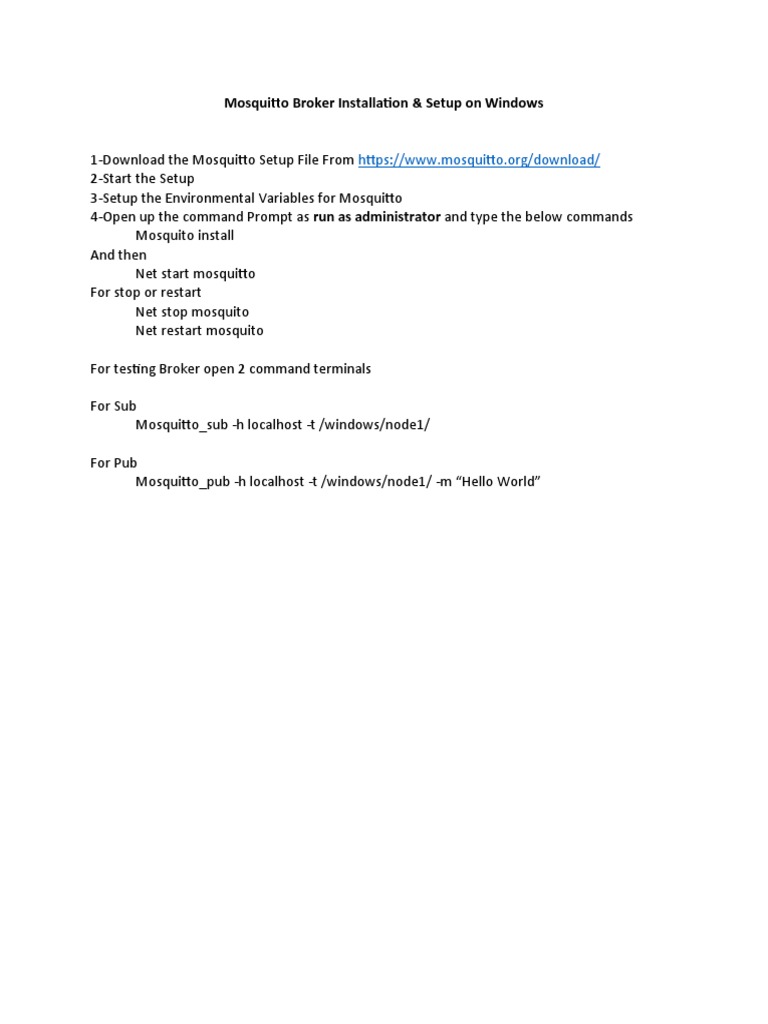 Mosquitto Broker Installation & Setup On Windows | PDF