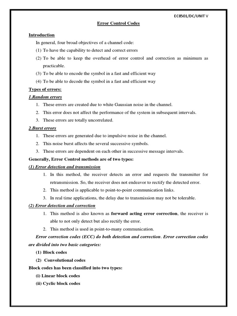 Digital Communication UNIT - V | PDF | Error Detection And Correction | Code