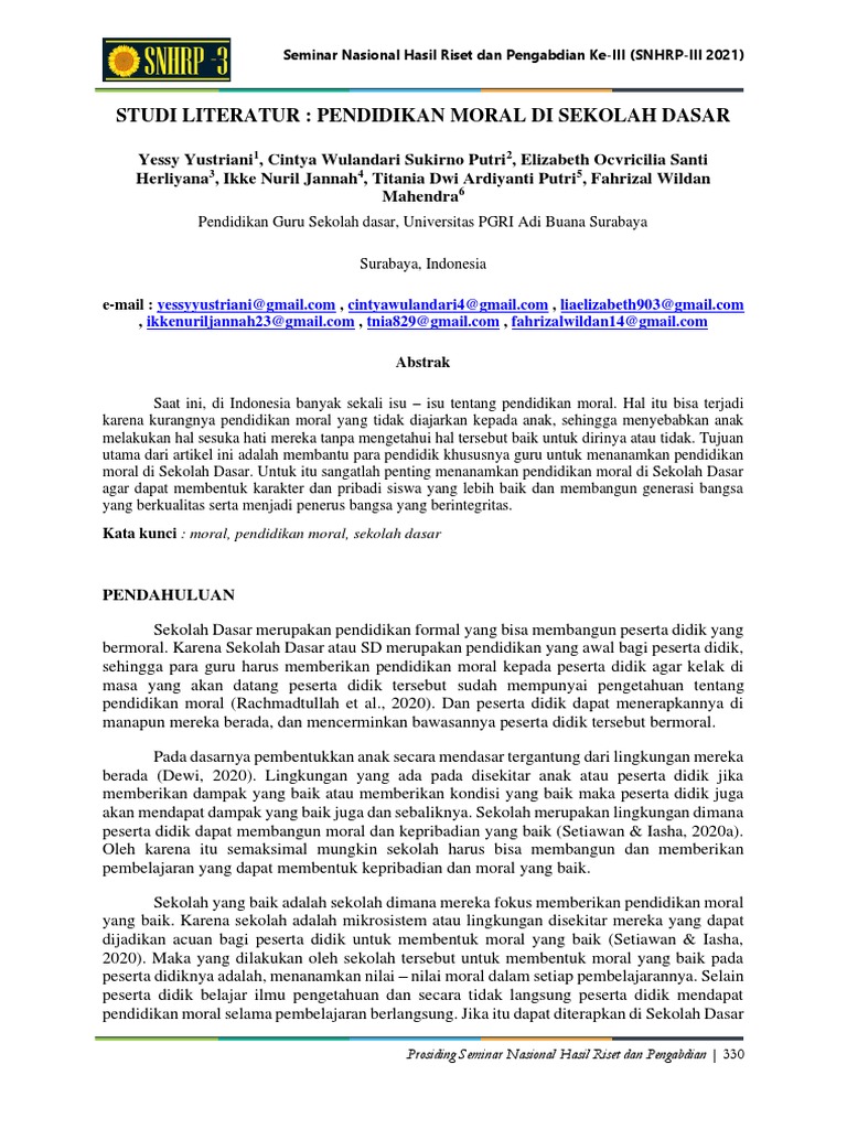 Admin1, Yessy STUDI LITERATUR PENDIDIKAN MORAL DI SEKOLAH DASAR | PDF